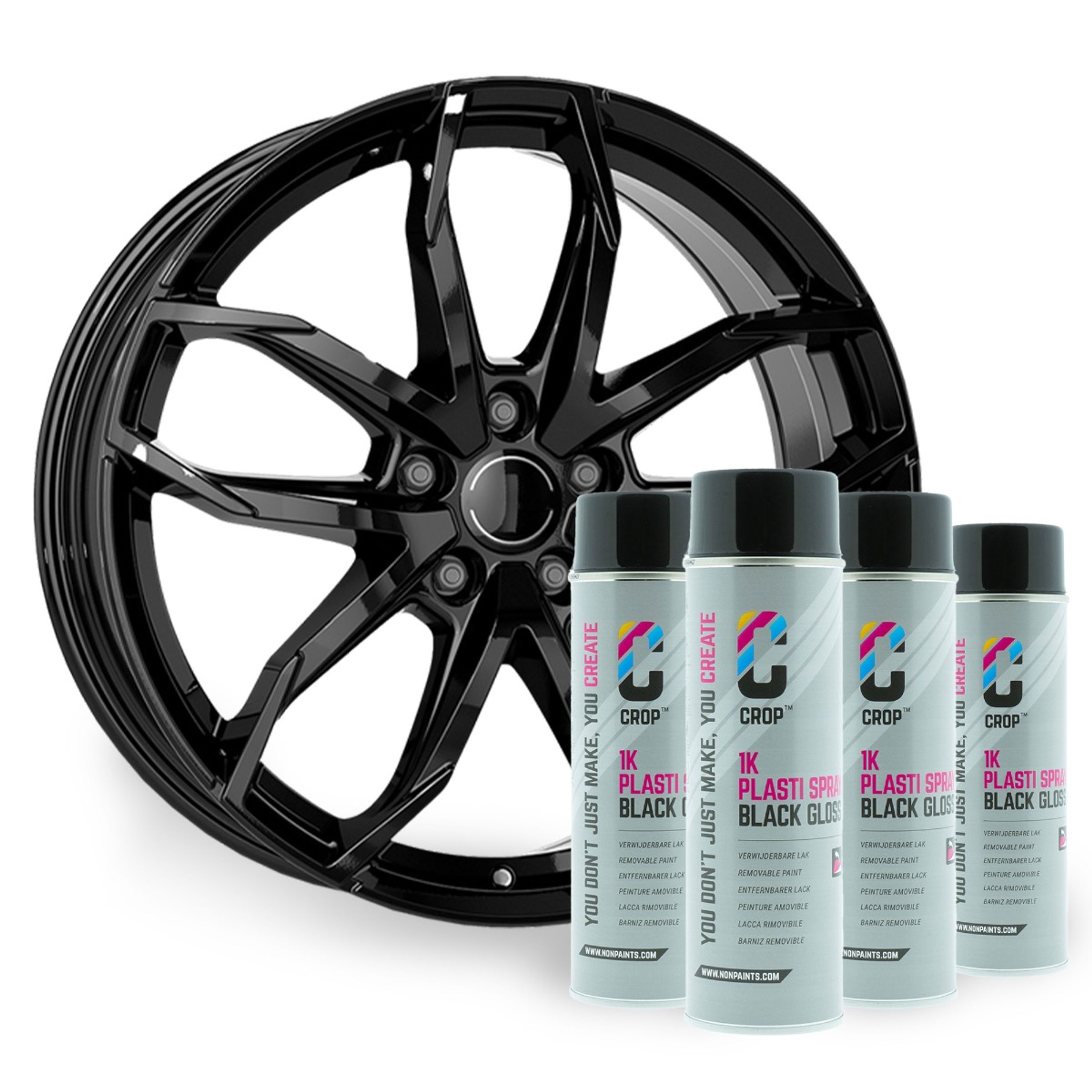 Buy CROP Peel Paint Spray Wheel Set BLACK GLOSS - 4x 500ml? - CROP