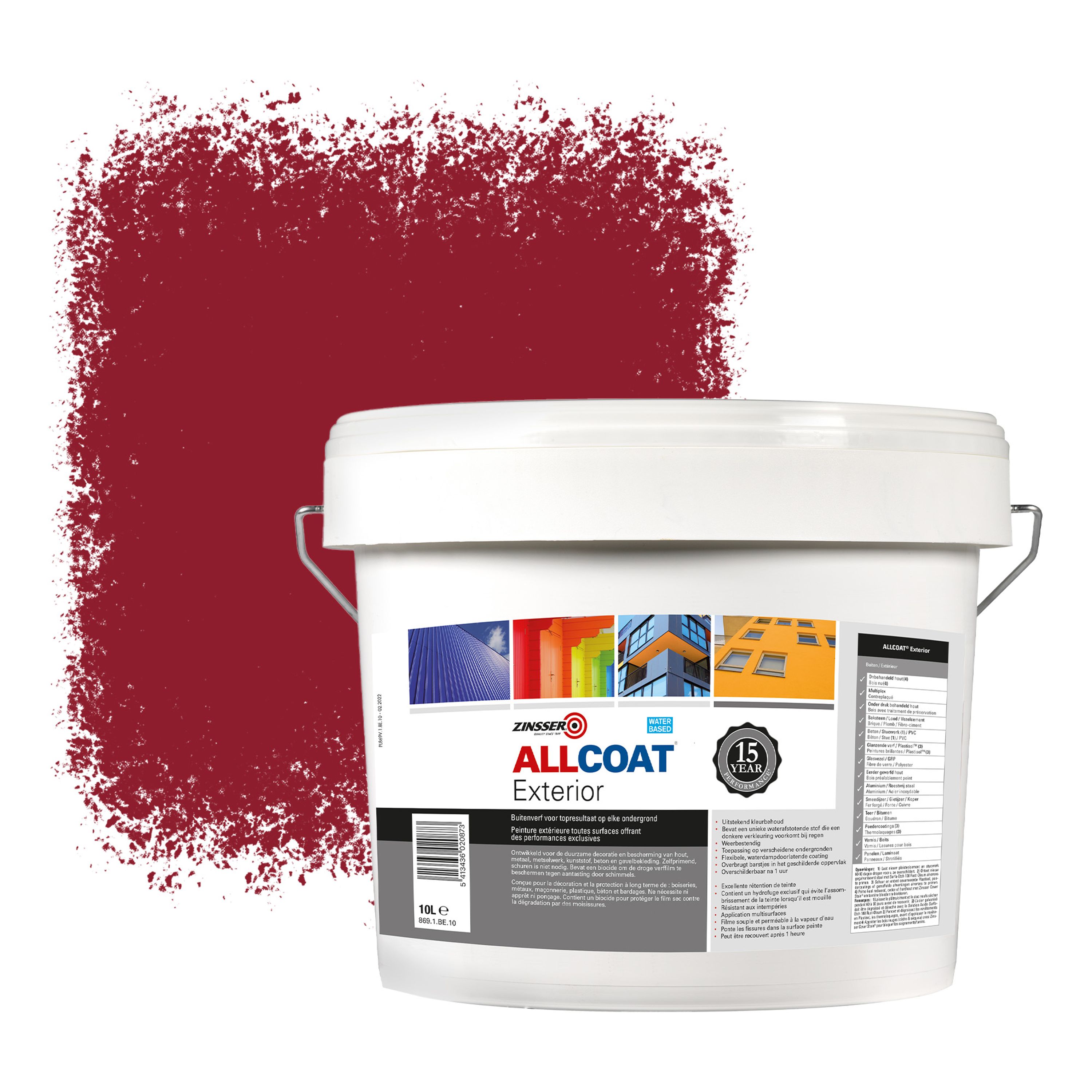 Buy Zinsser Allcoat Exterior Wall Paint RAL 3003 Ruby red - 10 liter ...