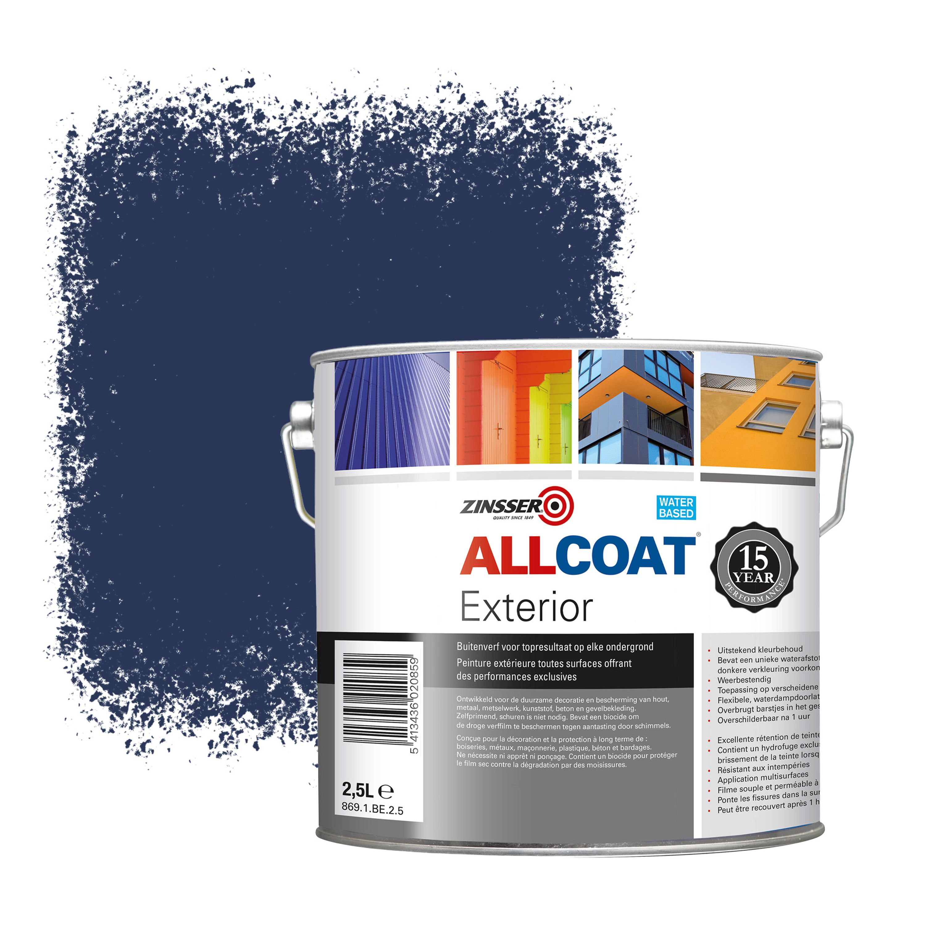 Zinsser Allcoat Exterior Muurverf RAL 5003 Saffierblauw - 2,5 liter ...