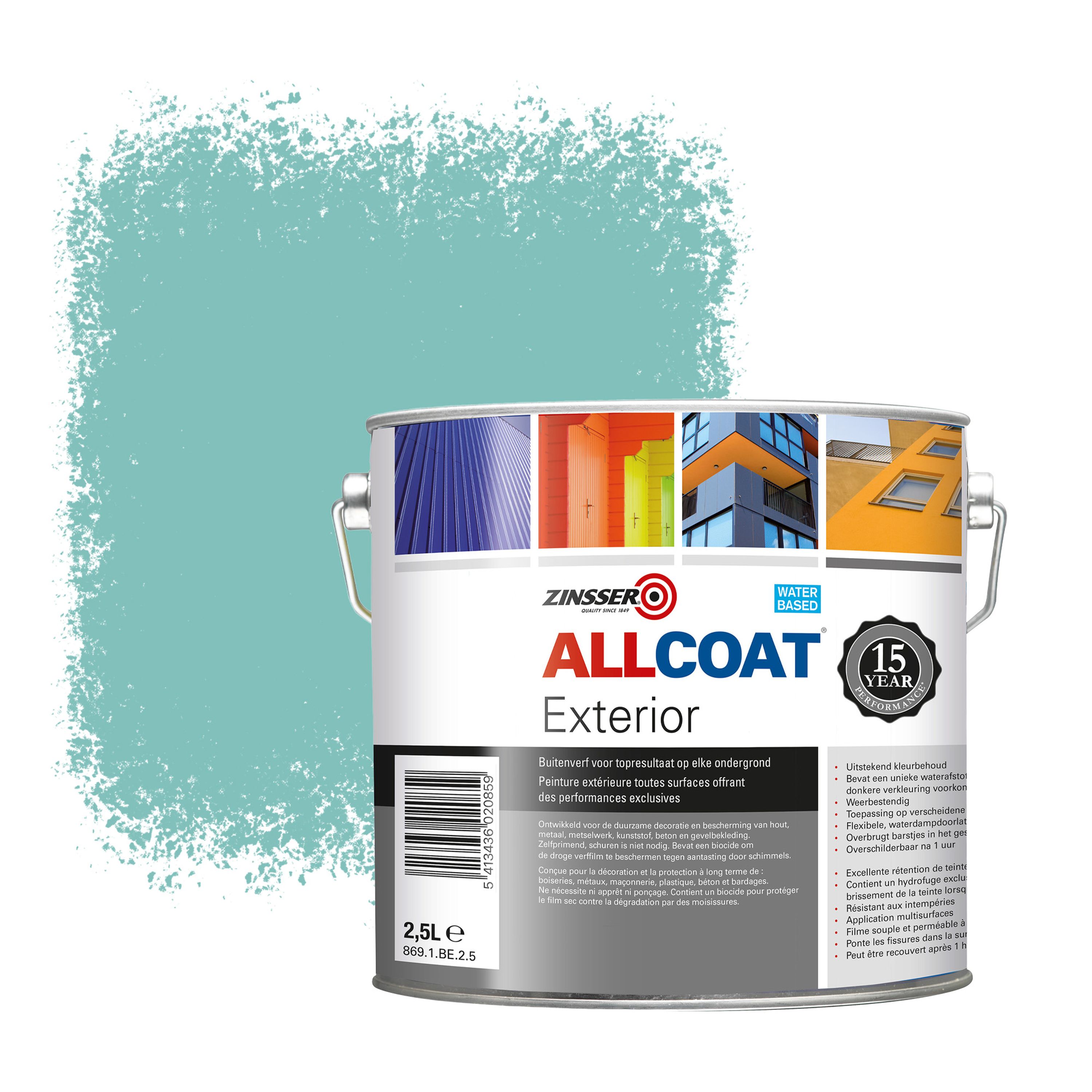 Køb Zinsser Allcoat Exterior vægmaling RAL 6027 Lysegrøn – 2,5 liter ...